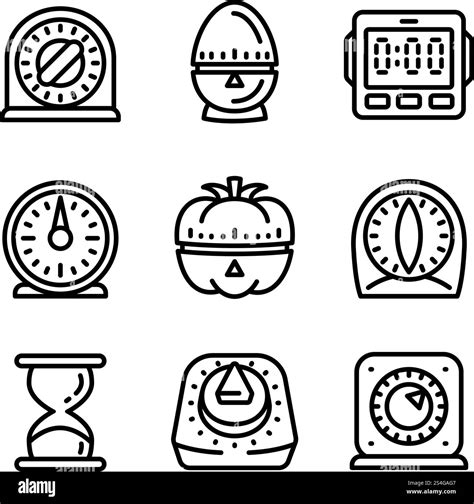 Kitchen Timer Icon Set Outline Set Of Kitchen Timer Vector Icons For Web Design Isolated On
