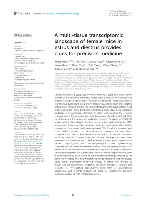 Pdf A Multi Tissue Transcriptomic Landscape Of Female Mice In Estrus