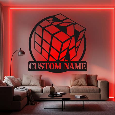 Rubiks Cube Custom Sign Led Light Metal Wall Decor Rubik Gaming Name Custom Sign Home Decor T