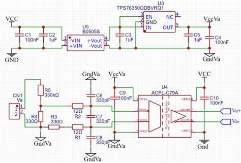 isolated electrical sensor for a voltage and b current measurements