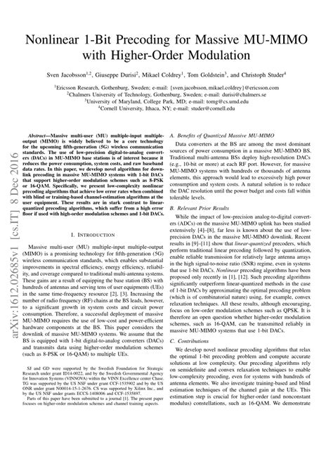 Pdf Nonlinear 1 Bit Precoding For Massive Mu Mimo With Higher Order Modulation