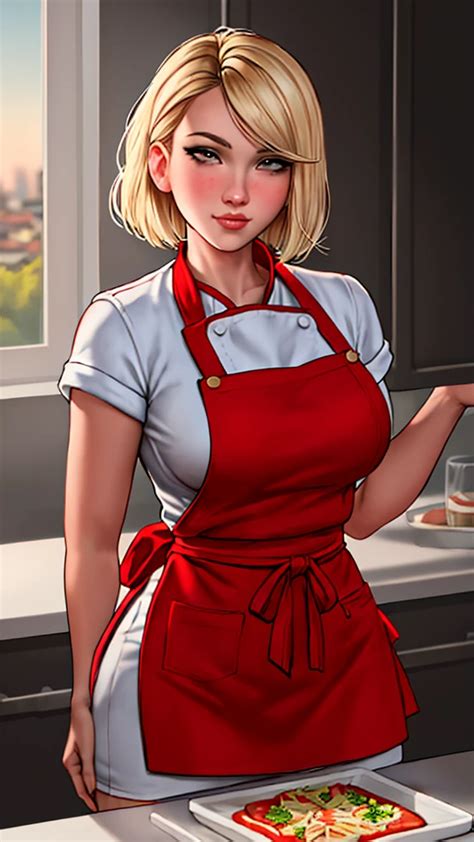 Comic Style An Image Of A Busty Chef Blonde Bob Hair Gorgeous Seaart Ai