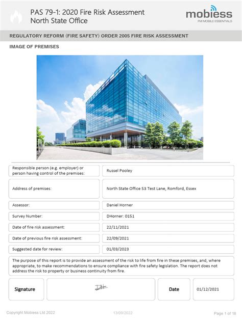 Fire Risk Assessment Sample Report Pdf Fire Safety Risk