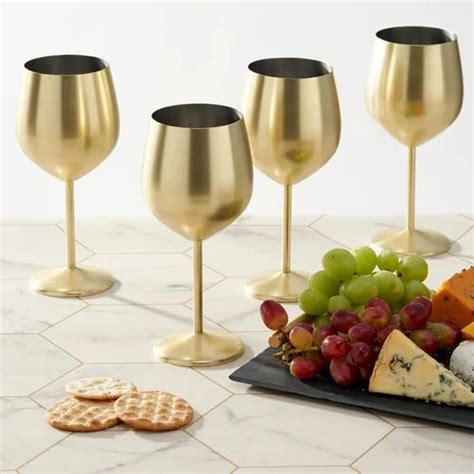4 Matte Gold Stainless Steel Wine Glasses At ₹ 1599set वाइन गिलास