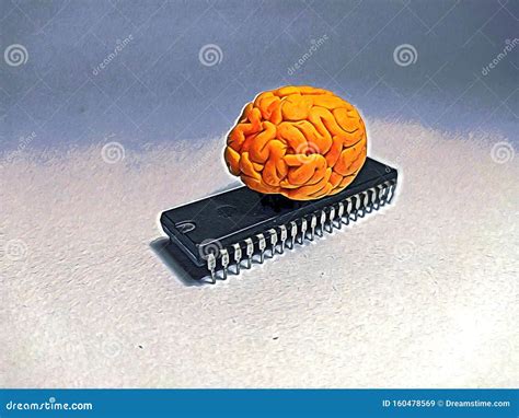 Brain On A Microchip Depicting Artificial Intelligence Stock Image