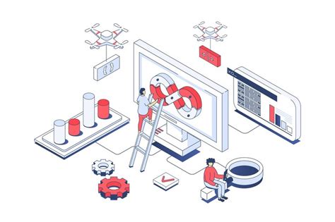 premium vector devops concept in 3d isometric design developer team