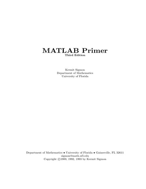 Matlab Primer