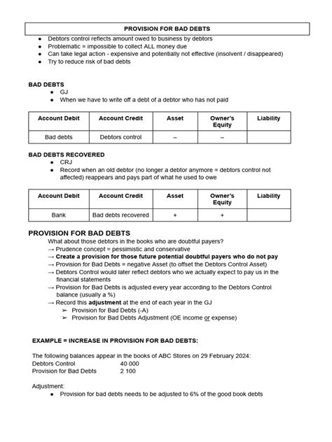 Provision For Bad Debts Explained Pdf Debtor Bad Debt