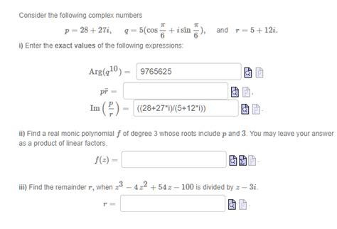 Solved Consider The Following Complex Numbers Chegg