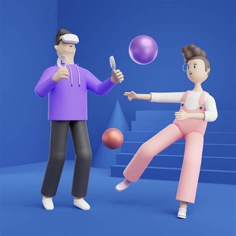 premium photo 3d couple playing virtual reality vr ar game online
