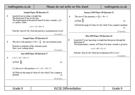 9 Igcse Differentiation Ws Pdf Equations Physics