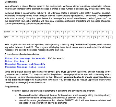 solved description you will create a simple caesar cipher
