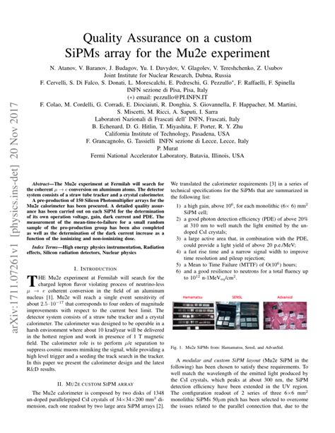 Pdf Quality Assurance On A Custom Sipms Array For The Mu2e Experiment