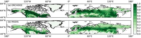 Simulated A And Modis Derived B Foliage Projective Tree Cover In