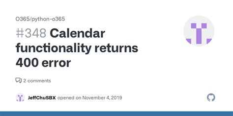 Calendar Functionality Returns 400 Error · Issue 348 · O365python O365 · Github