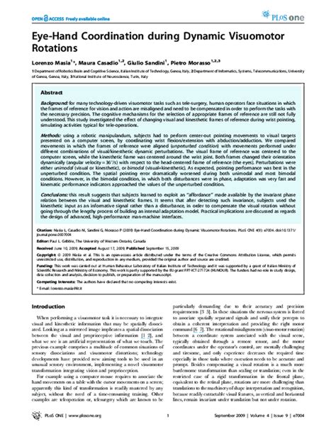 Pdf Eyehand Coordination During Dynamic Visuomotor Rotation
