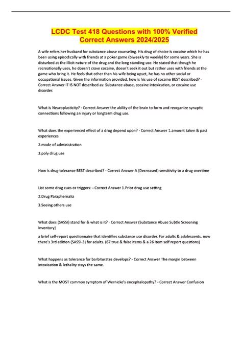 Lcdc Test 418 Questions With 100 Verified Correct Answers 2024 2025 Lcdc Stuvia Us