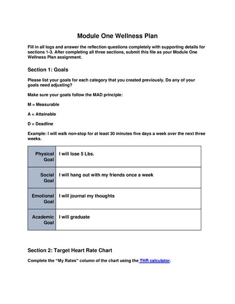 Module One Wellness Plan - After completing all three sections, submit this file as your Module ...