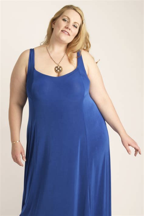 Plus Size Slip Dress Royal Blue Slinky 14 34