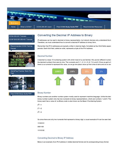 Converting The Decimal Ip Address To Binary Study Ccna Pdf Cisco