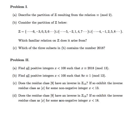 Solved Problem I A Describe The Partition Of Z Resulting Chegg