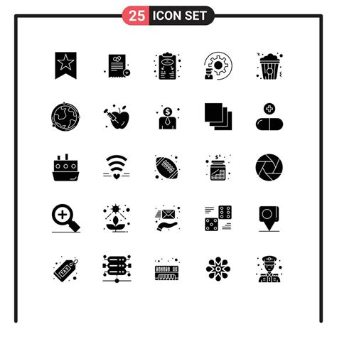 Pack Of 25 Creative Solid Glyphs Of Popcorn Process Business Strategy Development Coding