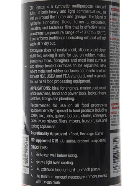Crc Syntex Synthetic Multi Purpose Lubricant Aerosol 400ml Buy Cheap