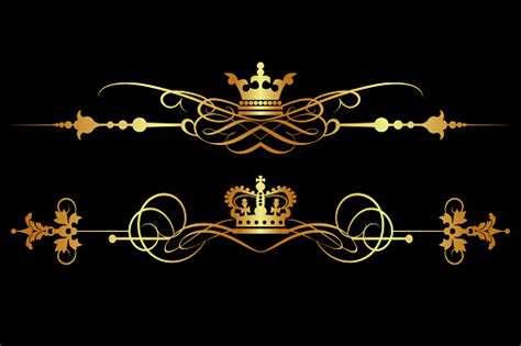 디자인 로얄 스타일 빈티지 클로즈업 벡터 그래픽을 위한 블랙 배경의 날개 세트 장식 장식 패턴이 있는 골든 크라운 왕관에 대한 스톡 벡터 아트 및 기타 이미지 Istock