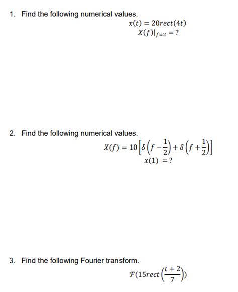 Solved Find The Following Numerical Values Chegg