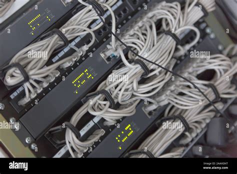 Rack Mounted Servers In A Server Room Close Up Stock Photo Alamy