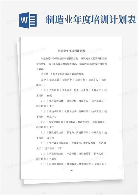 制造业年度培训计划表word模板下载 编号qvnrypbx 熊猫办公