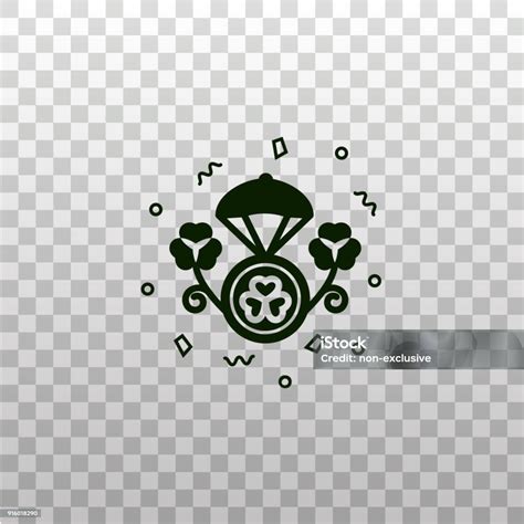 토끼풀 기호 및 낙하산고립 된 투명 한 바탕에 검은 실루엣 아이콘 동전 행운을 빌어요 재산 돈 벡터 일러스트 레이 션입니다 St Patricks Day에 대한 스톡 벡터