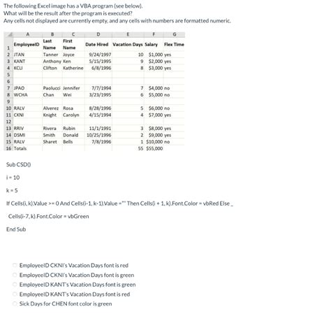 Solved The Following Excel Image Has A VBA Program See Chegg Com