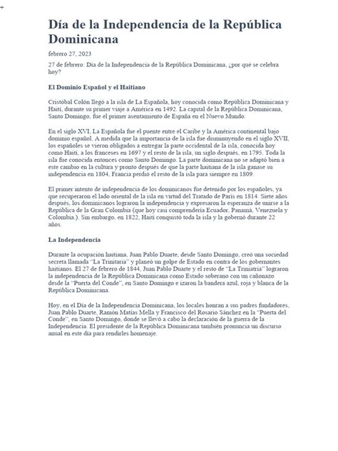Día De La Independencia De La República Dominicana Pdf República