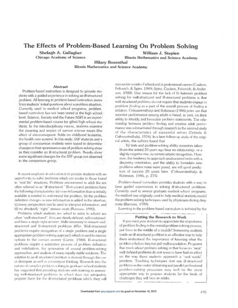 Pdf The Effects Of Problem Based Learning On Problem Solving