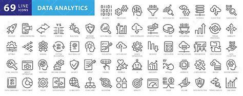 Big Data Analysis Thin Line Icon Set Stock Vector Illustration Of