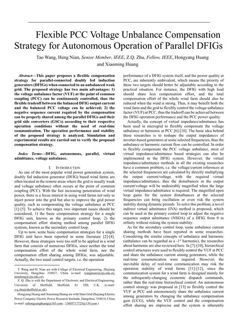 Pdf Flexible Pcc Voltage Unbalance Compensation Strategy For Autonomous Operation Of Parallel