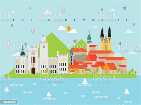 체코 공화국 여행 최소한의 스타일과 아이콘 기호 설정 벡터 일러스트 레이 션 수 유명한 랜드마크 Infographic 서식 파일