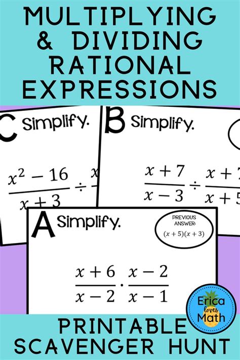 Multiplying And Dividing Rational Expressions Activity Scavenger Hunt Rational Expressions