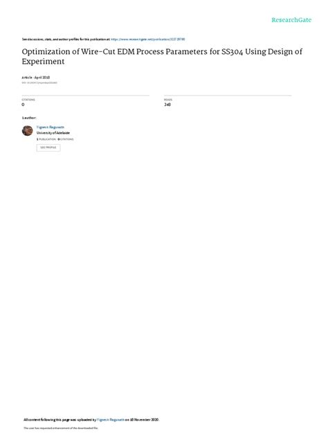 Optimization Of Wire Cut Edm Process Parameters Fo Pdf