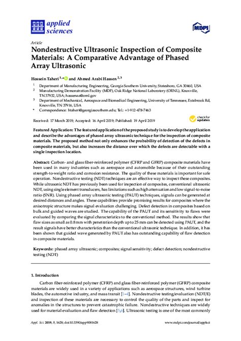 Pdf Nondestructive Ultrasonic Inspection Of Composite Materials A Comparative Advantage Of