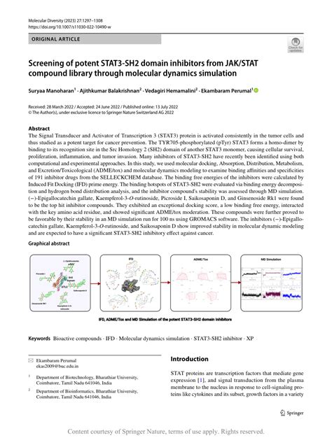 Screening Of Potent Stat3 Sh2 Domain Inhibitors From Jakstat Compound