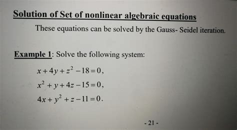 Solved Solution Of Set Of Nonlinear Algebraic Equations