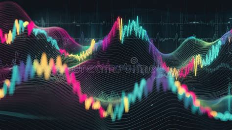 Vibrant Waveforms Representing Sound Frequencies In Shades Of Pink Blue And Yellow Stock