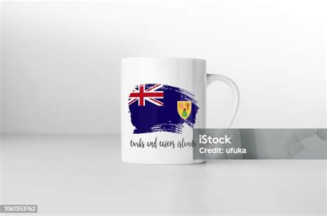 터크스 케이커스 제도 흰색 배경에 기념품 찻잔 플래그 3d 렌더링입니다 3차원 형태에 대한 스톡 사진 및 기타 이미지 3차원 형태 갈색 곡선 Istock