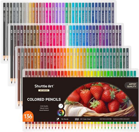 Shuttle Art 136 Metallic Colored Pencils Drawing And Blending Supplies