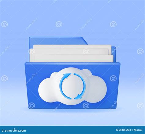3d Blue Folder In Clouds With File Sync Icon Stock Vector