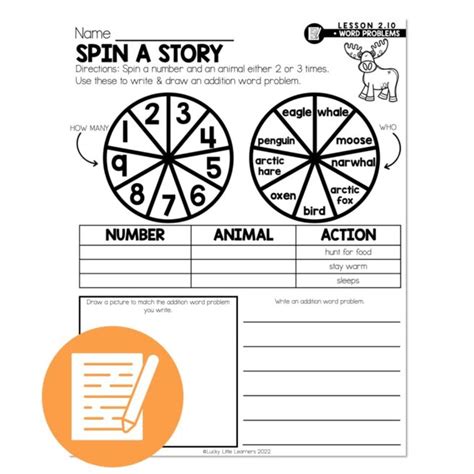Lucky To Learn Math Addition Word Problems Lesson 210 Independent Practice Spin A Story