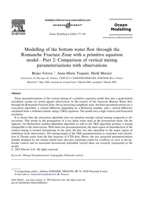Pdf Modelling Of The Bottom Water Flow Through The Romanche Fracture Zone With A Primitive