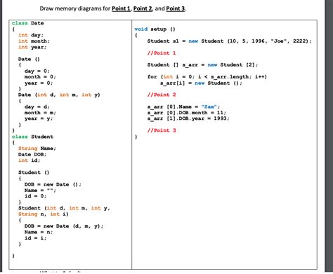 consider the following program draw memory diagrams